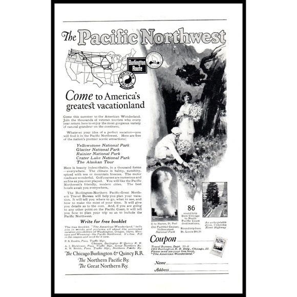 Northern Pacific Railroad | Art | 924 Northern Pacific Railroad Vintage ...